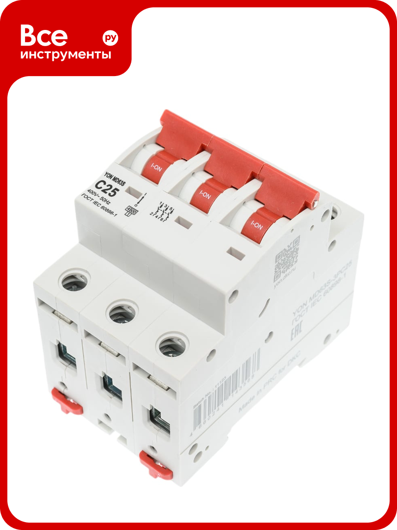 Автоматический, DKC, модульный выключатель DKC YON max типа MD63S, 4,5кА, 3 полюса, характеристика C