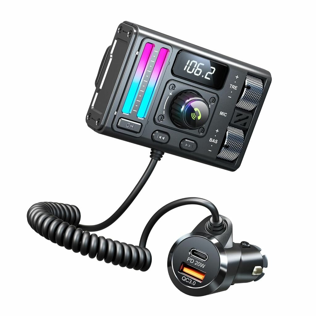 Беспроводной Bluetooth-совместимый FM-радиоадаптер, Музыкальный плеер, FM-передатчик с функцией громкой связи, USB-порты для зарядки