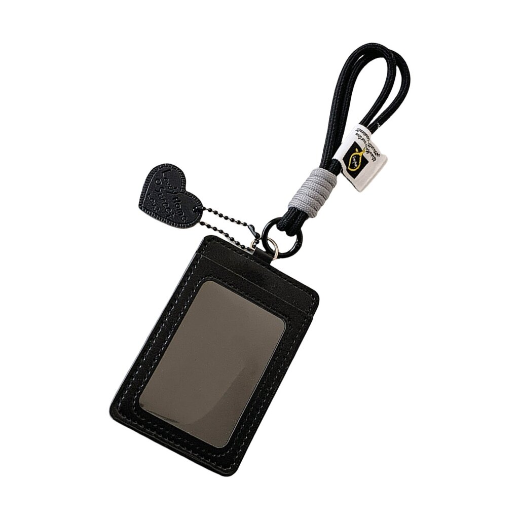 Держатель для карт с двойным слотом для карт на шнурке для девочек, однотонный держатель для карт-черный