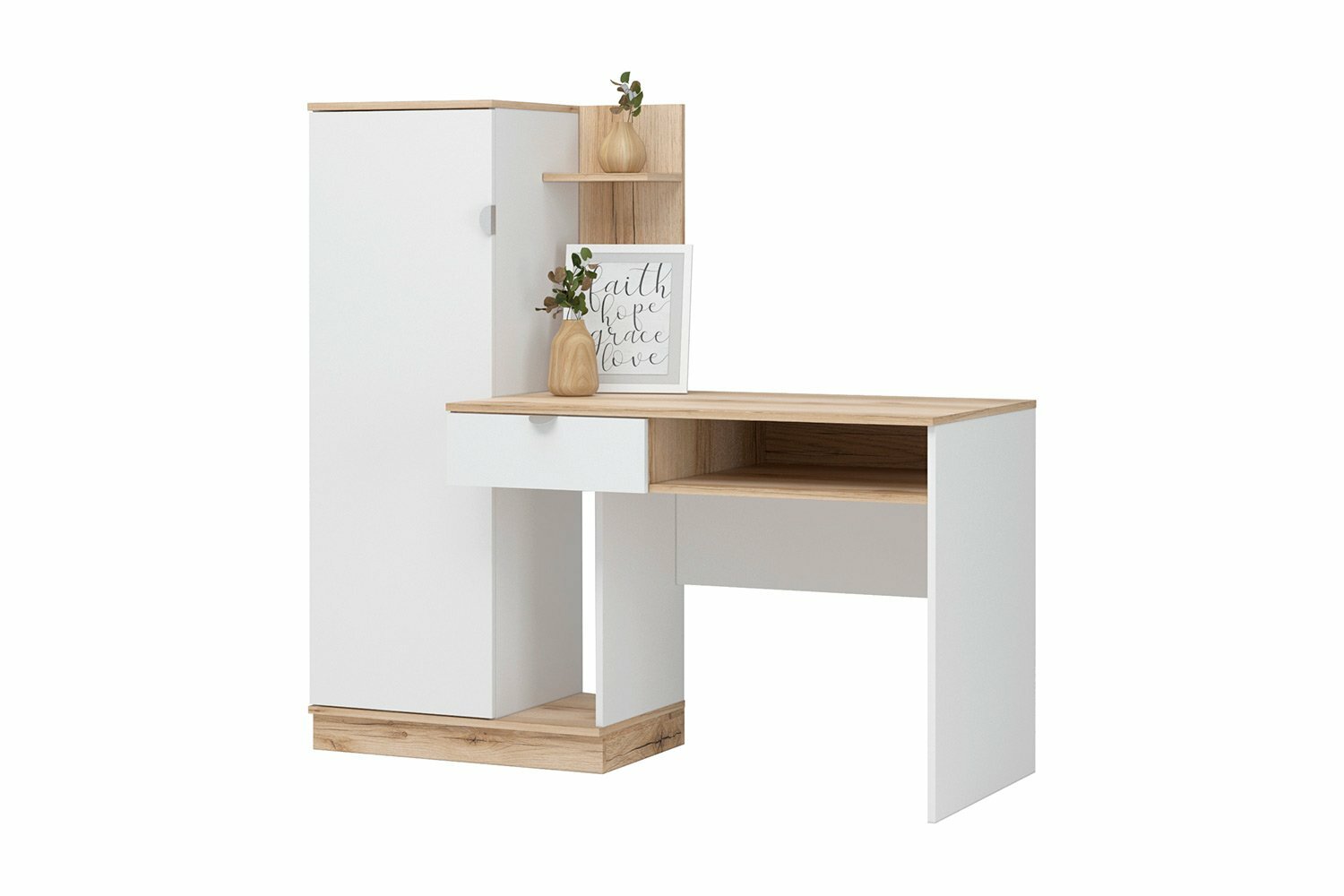 Компьютерный стол Юкки 150х130х60 см, цвет дуб делано, белый шагрень