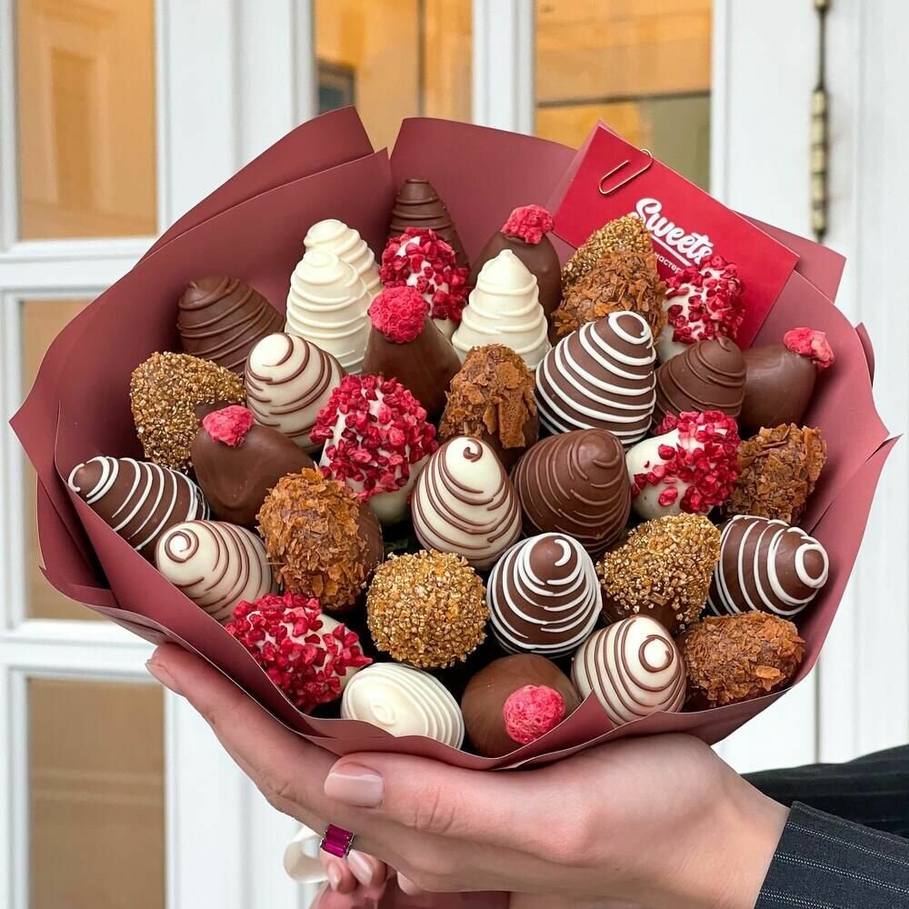 Клубника в шоколаде букет "Caramel" 33 шт Букет из ягод в шоколаде