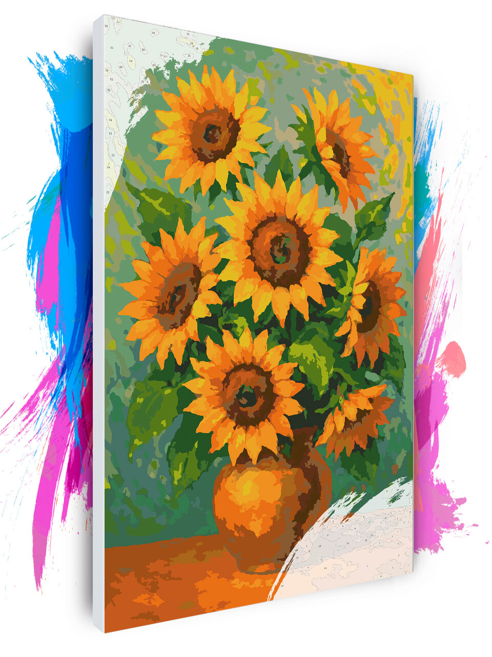 Картина по номерам на холсте Подсолнухи в вазе, 40 х 60 см