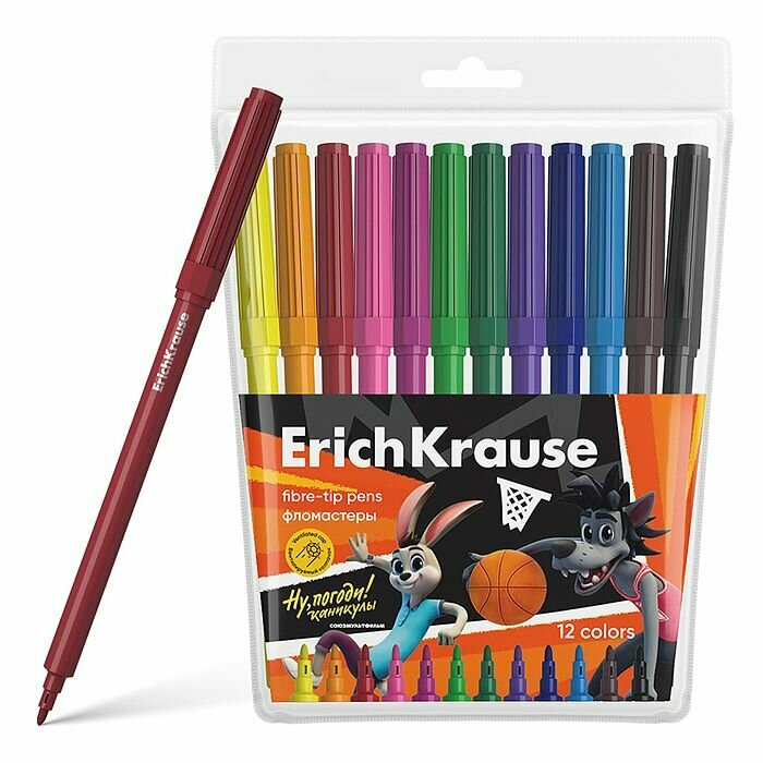 Фломастеры Erich Krause 12 цветов, вентилируемый колпачок