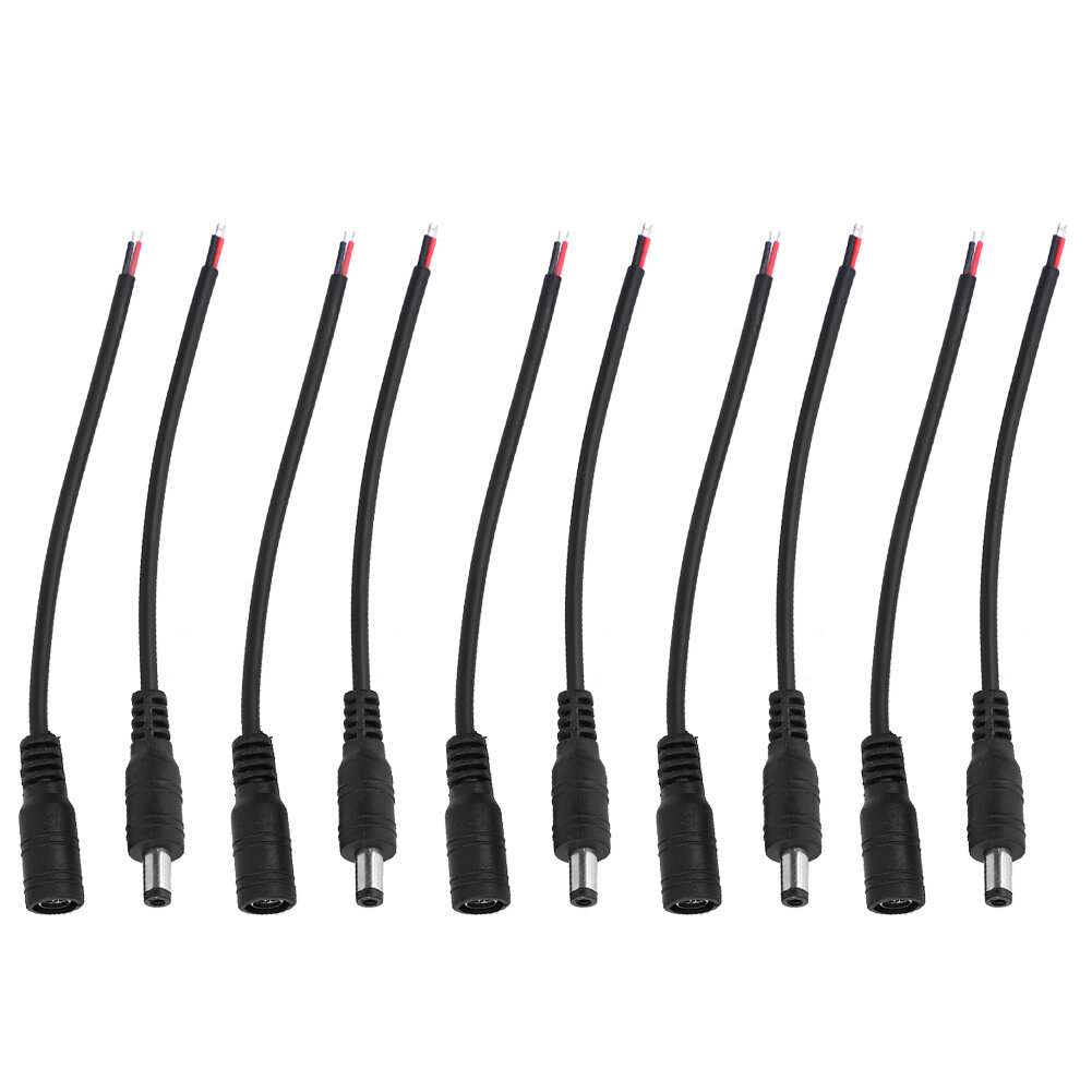 Пар штекеров постоянного тока 5,5x2,1 мм (папа/мама), кабель с разъемом типа "бочка" (черный).