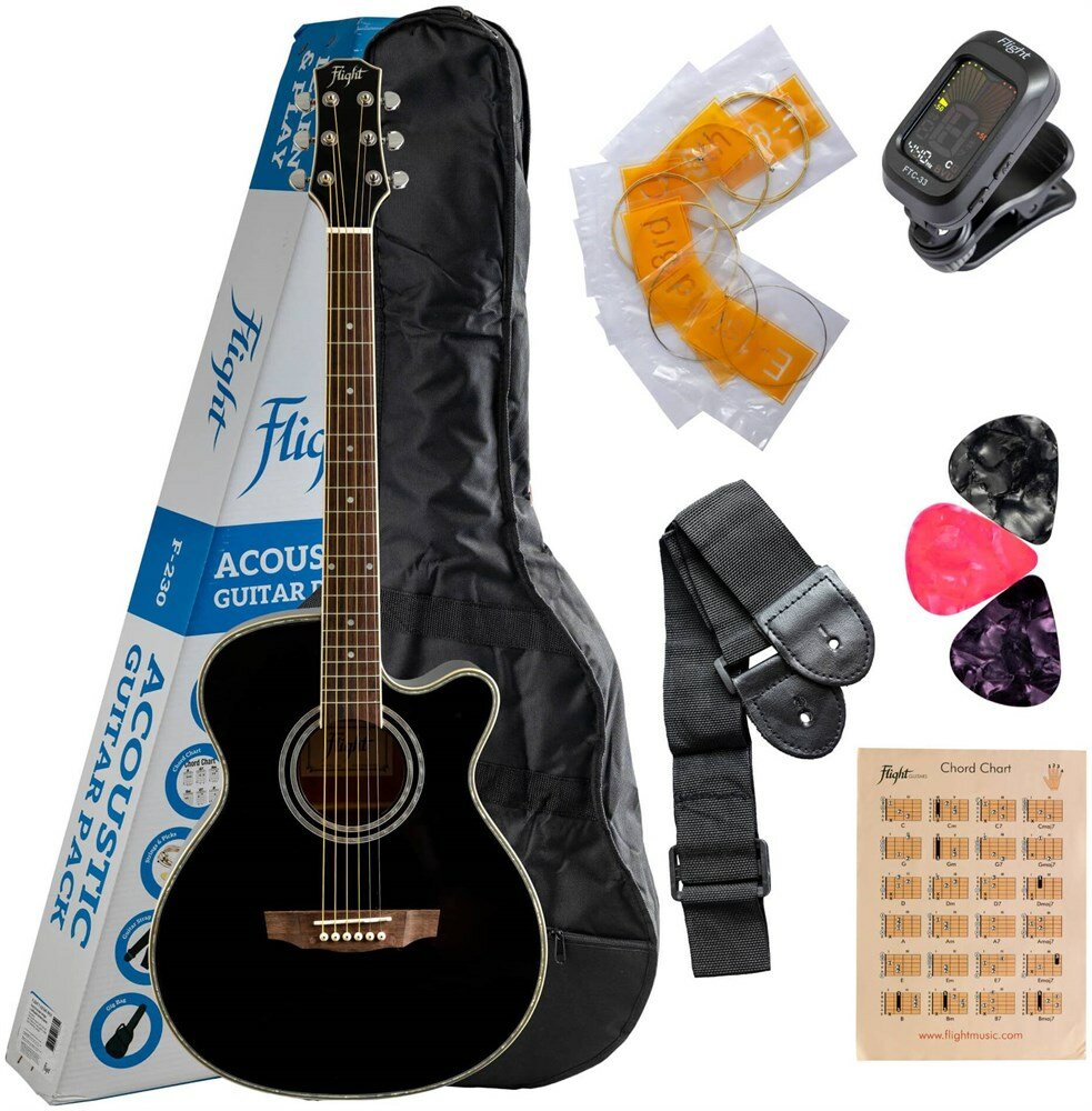 FLIGHT F-230 BLK PACK - Гитара акустическая в наборе