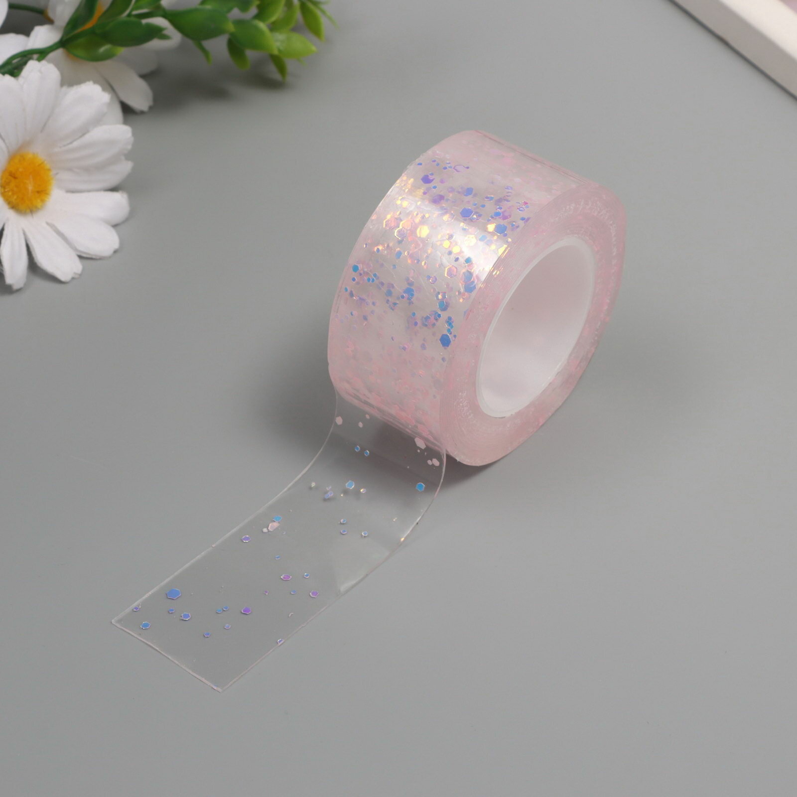 Клейкая нано-лента декоративная силикон "Сияние. Розовый", 3 см, дл. 3 м, 6.8x6.8x3 см