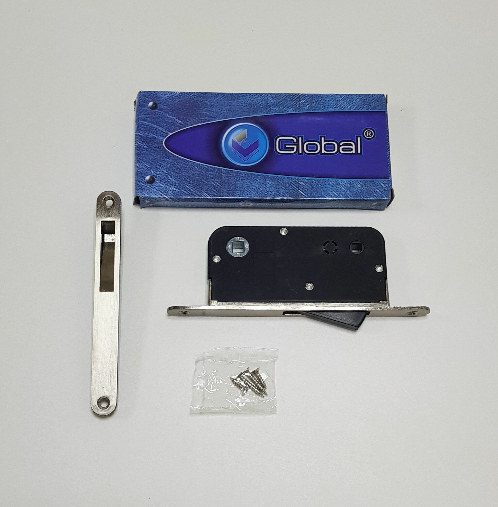 Замок-защелка магнитный Global под ручку-фиксатор никель хром межосевое 90 мм