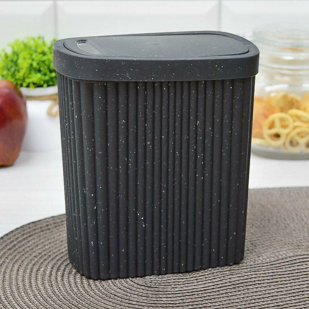 Контейнер для мусора 1,9л «Velvet», крышка, рифлёный, полипропилен, чёрный гранит, удобство хранения