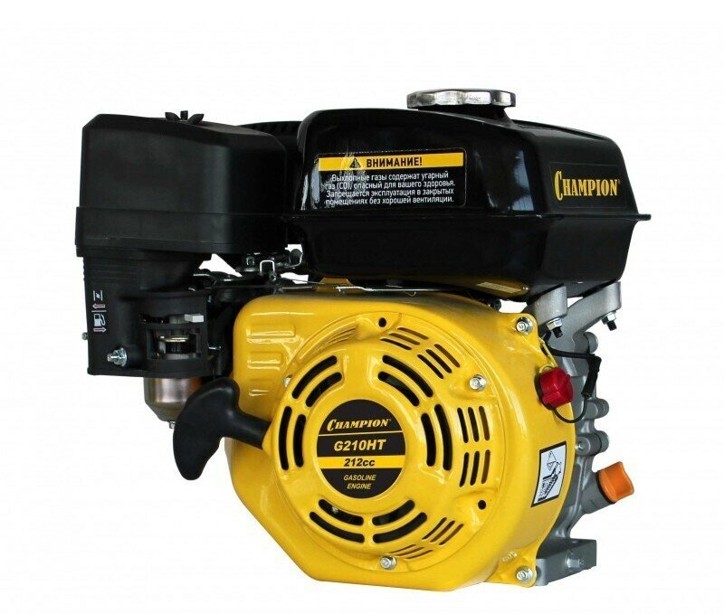 Двигатель бензиновый CHAMPION G210HT Производитель двигателя - CHAMPION Мощность двигателя - 7 л. с. (5,1 кВт) Тип двигателя - 4-х тактный