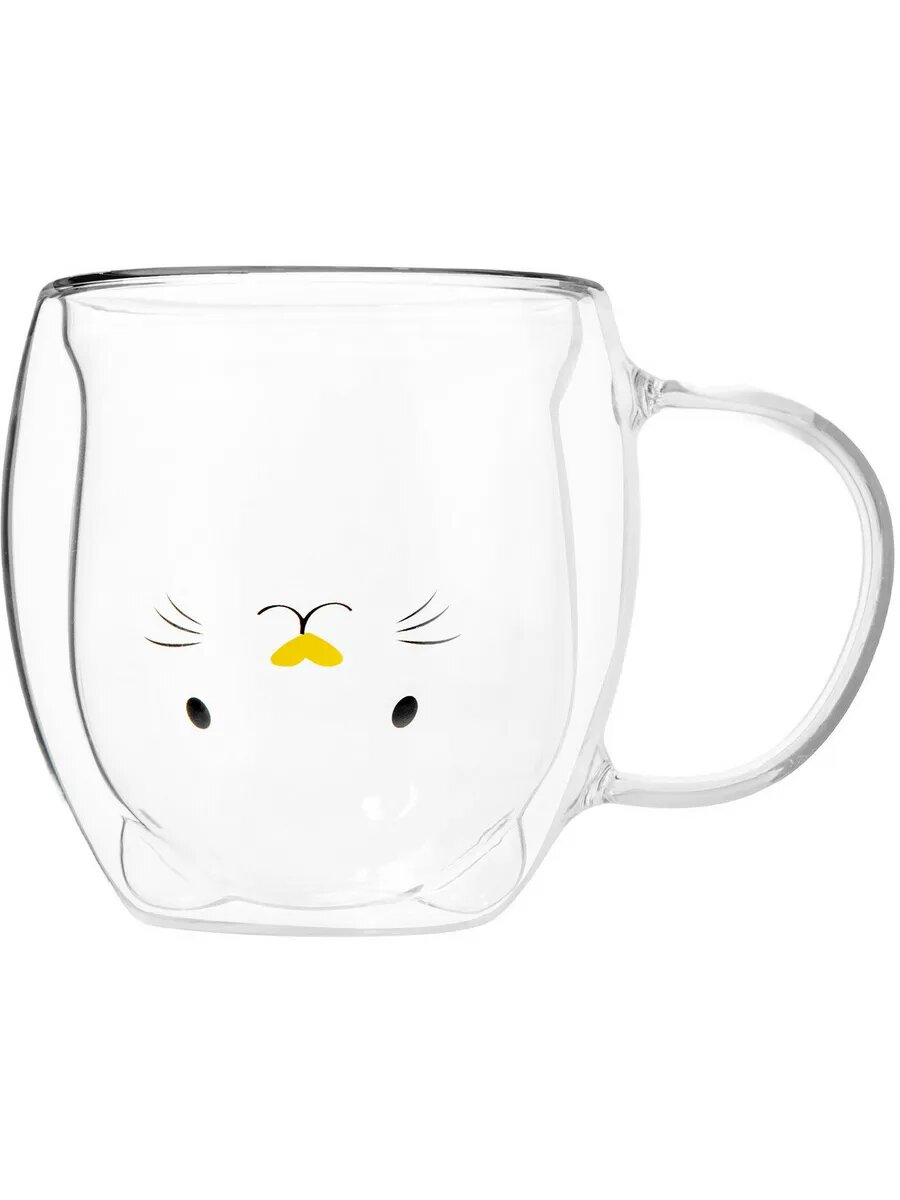 Детская кружка стеклянная с двойными стенками, 280 мл, серия Funny animals, PERFECTO LINEA (30-130002)