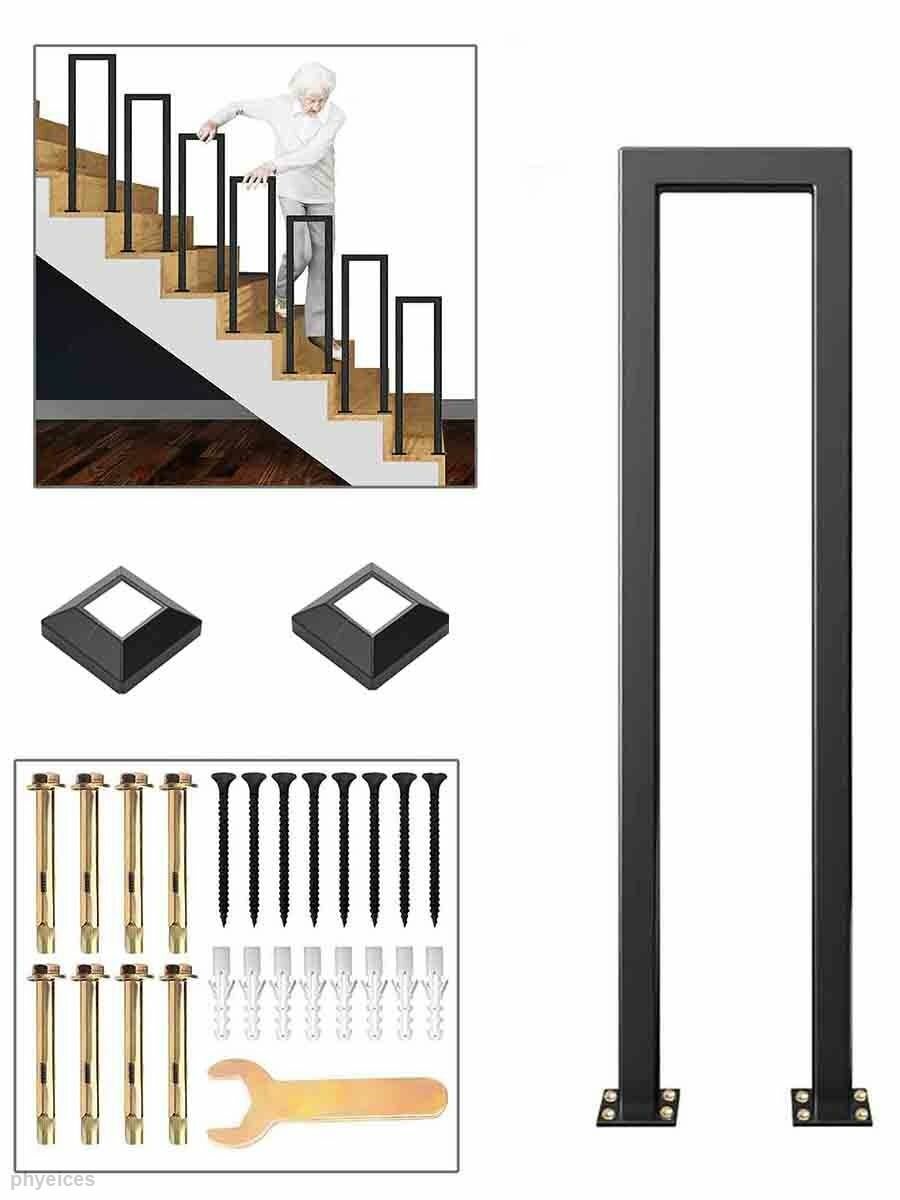 Черные U-образные Перила для лестницы, Поручень для лестницы противоскользящие, металлические, для дома и улицы , вертикальная установка