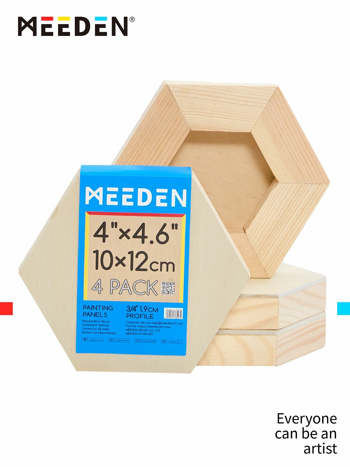 Набор холстов MEEDEN, шестигранных, деревянных, 10 см x 11,7 см, 4 штуки