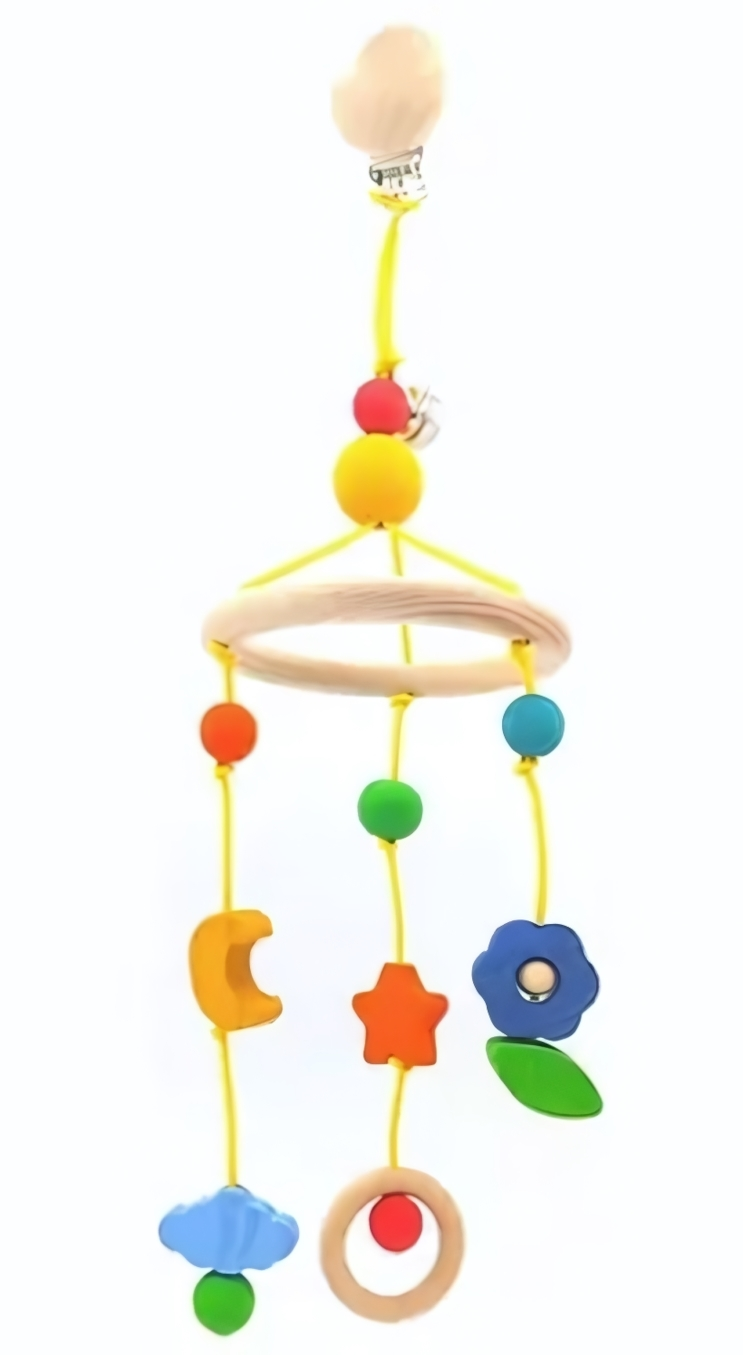 Подвеска для коляски «Небесная карусель», дерево, цветные элементы, развивающая игрушка для малышей