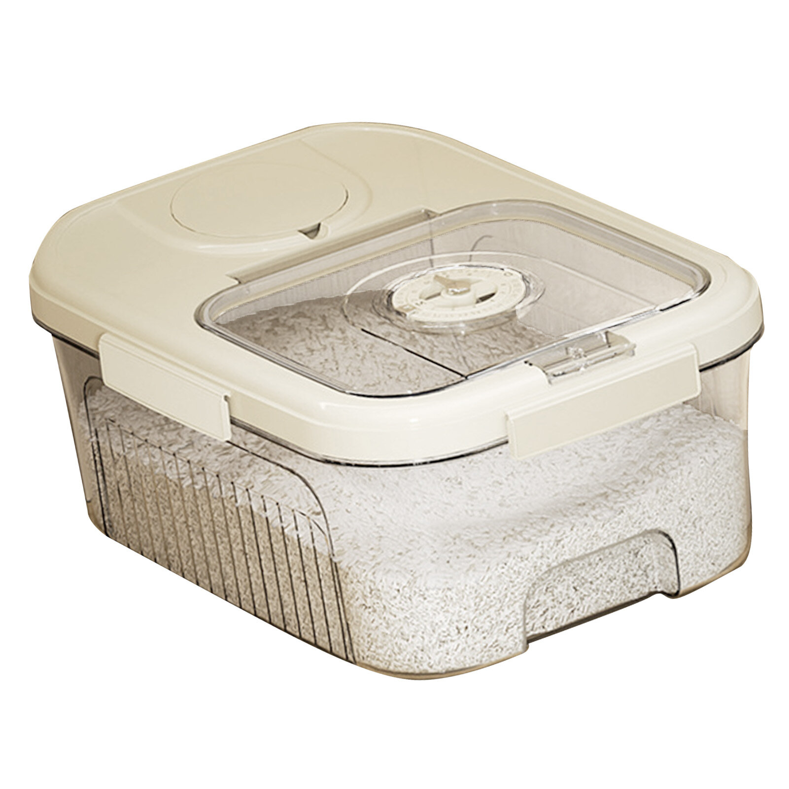 Ящик для хранения риса, прозрачный герметичный пресс-тип, магнитный переключатель, кухонный контейнер для хранения зерна для сухих продуктов, маленький кремовый, белый
