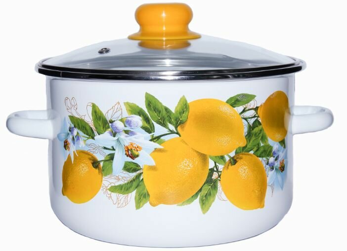 Кастрюля цил. 4,0л белый Лимоны ст/кр н/о 1MD201S стальэмаль