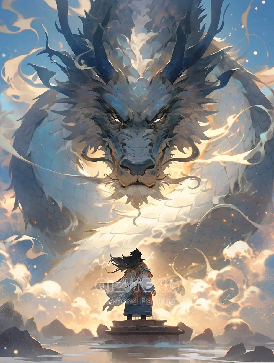 Алмазная живопись QIZITENG Китайский дракон 30x40cm AB Square, XP-3717