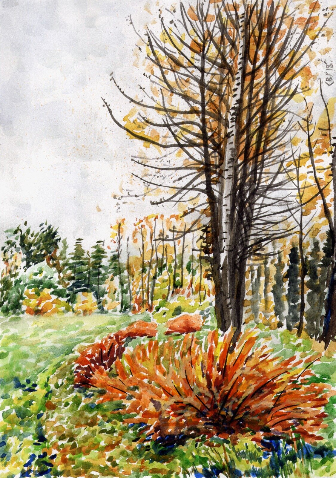 Картина "Золотая осень в Дендрарии", акварель, ручная работа, 21х30 см