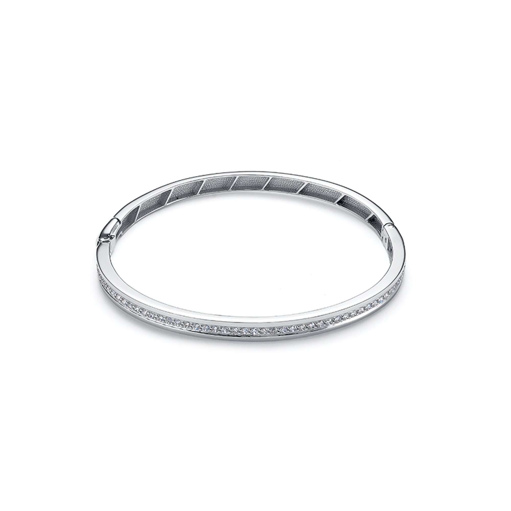 Жесткий браслет, серебро, 925 проба, родирование, фианит