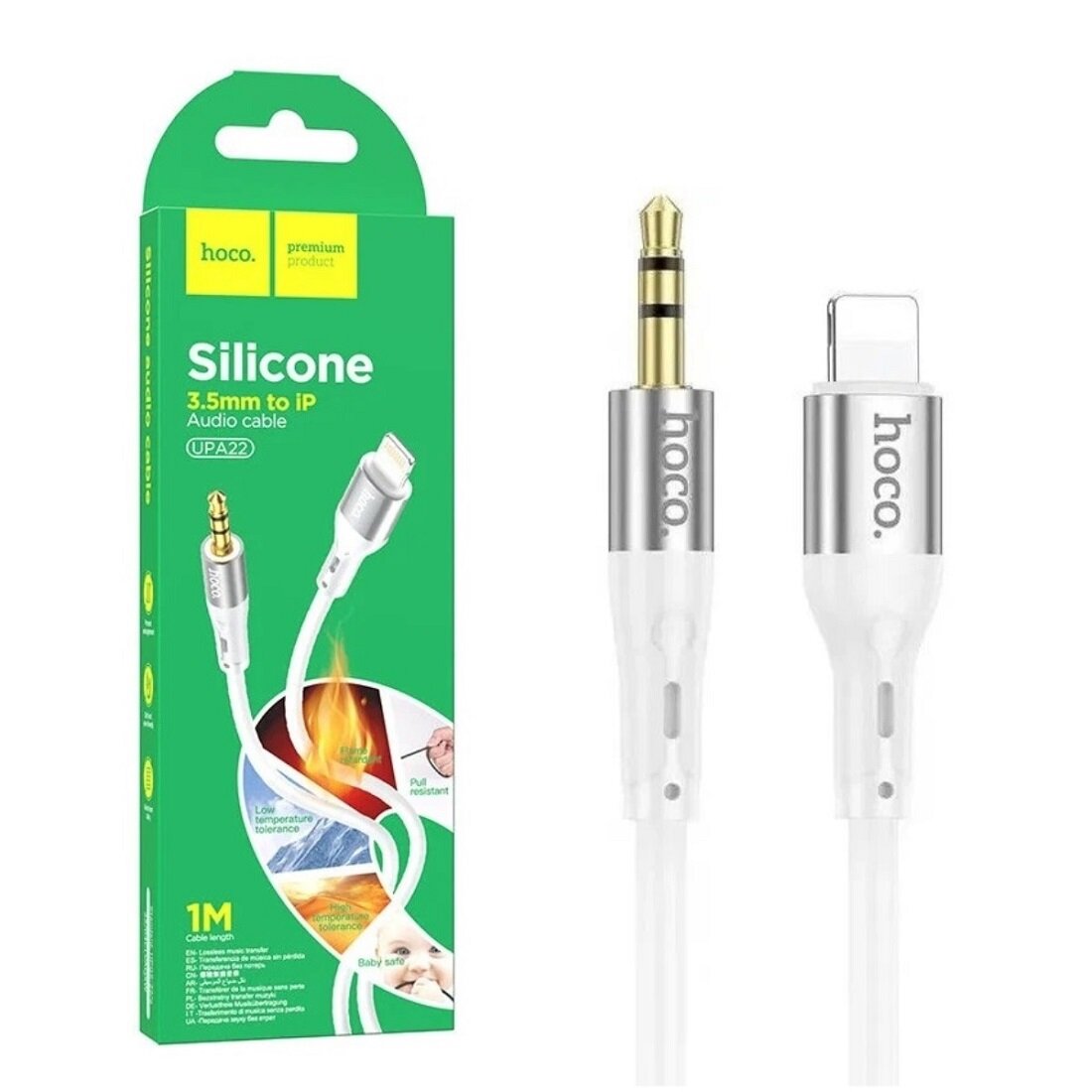 Аудиокабель Hoco UPA22 AUX 3.5 мм to iP (Lightning), 1 м, белый