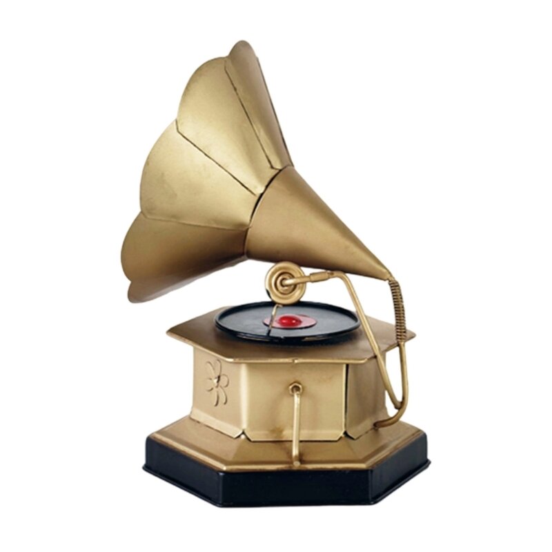 Антикварный металлический граммофон Реплики Винтажная фонографная скульптура Орнамент для офисного стола Декор для дома Ручная работа Подарок, Золото
