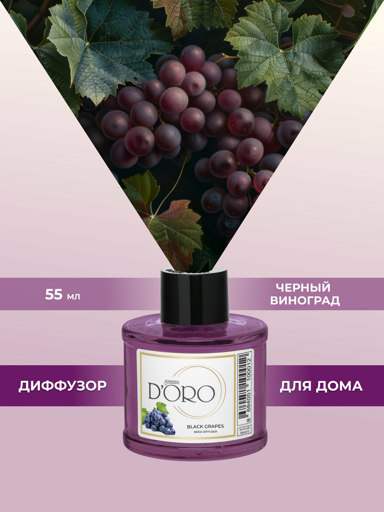 Ароматический диффузор для дома с палочками GAMMA D’ORO Черный виноград 55 мл