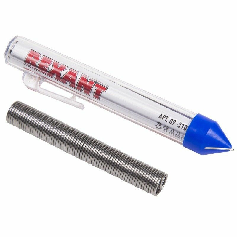 Припой с канифолью, 20 г, 1.0 мм, (олово 60%, свинец 40%), колба-карандаш REXANT, 09-3103