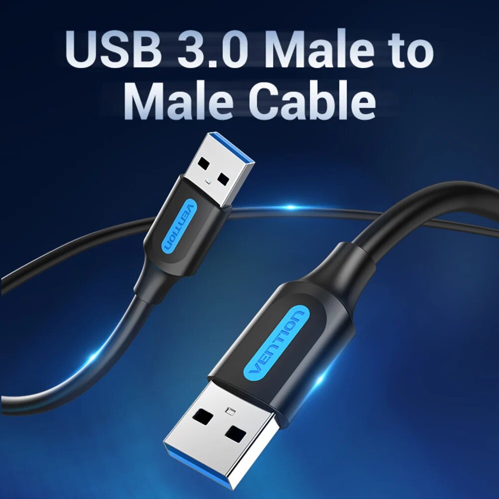 Кабель VENTION USB 3.0 AM/AM CONBD, синхронизация данных, медный провод, черный цвет, морозостойкий, стабильная работа — фото 1