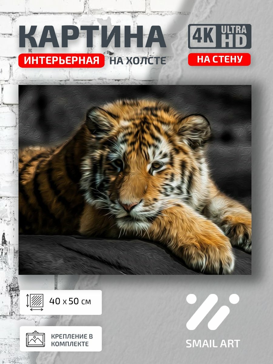 Картина на холсте интерьерная 40 на 50 на стену Тигр Animal для детской animal style декор