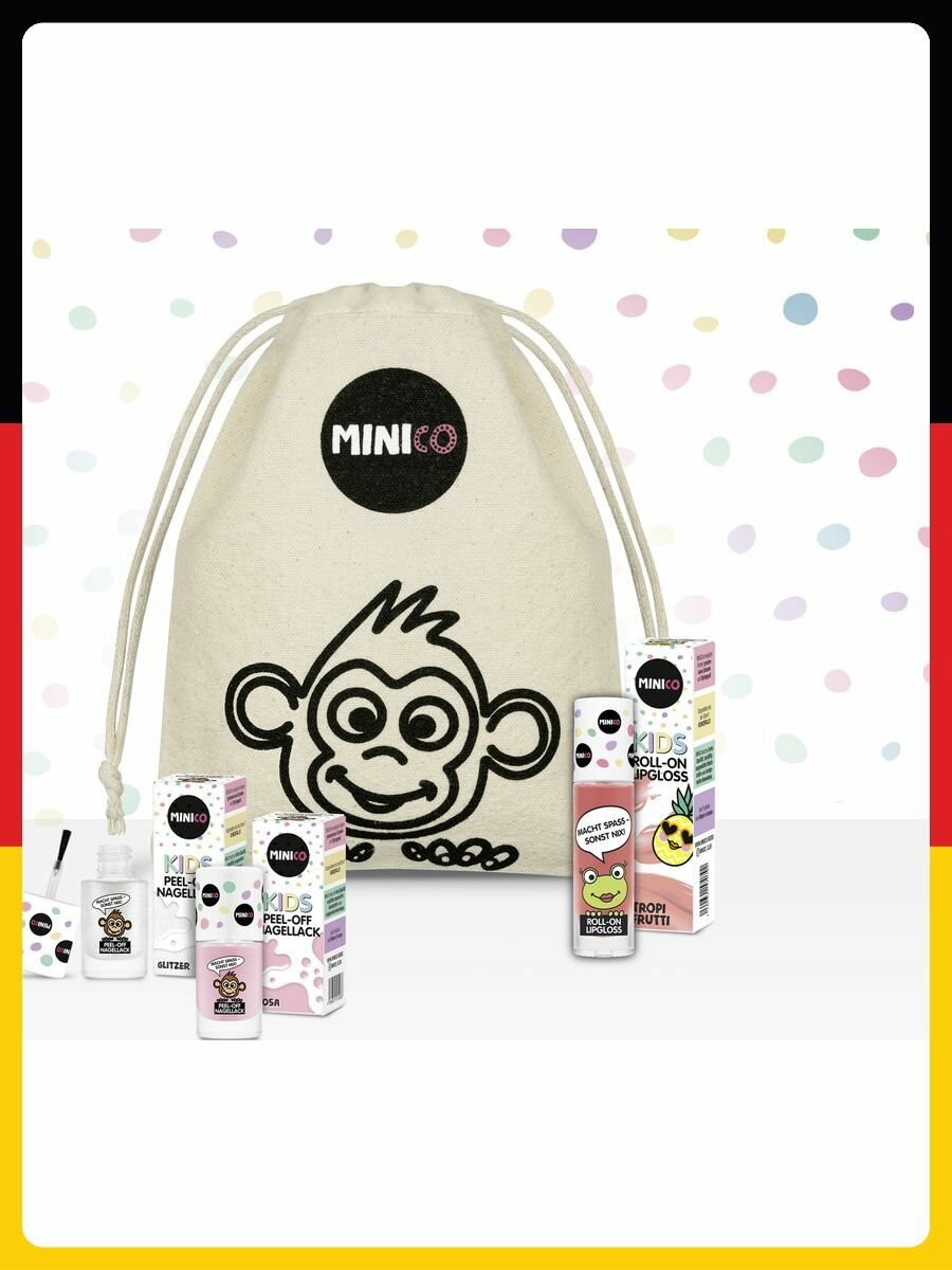 Набор детской косметики блеск для губ и лак для ногтей Minico Set 04 Lip Gloss Tropi Frutti Nail Polish Pink Glitter