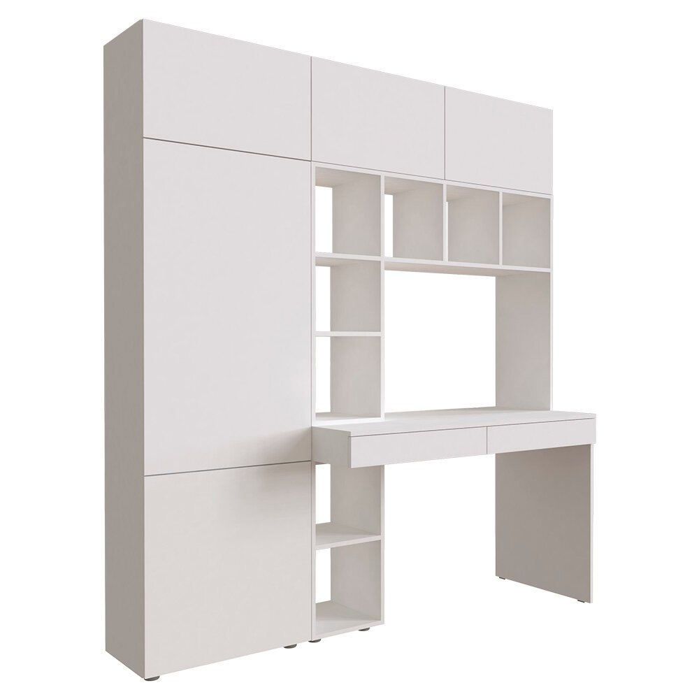 Стол письменный со стеллажом и шкафом 1800 Белый Белый