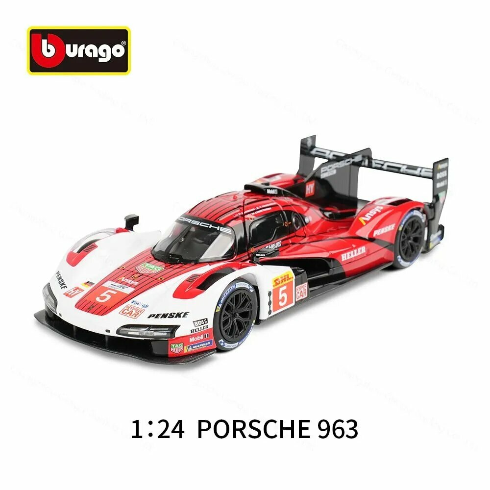 Bburago1:24 Коллекционная модель спортивного автомобиля Porsche 963, отлитая под давлением