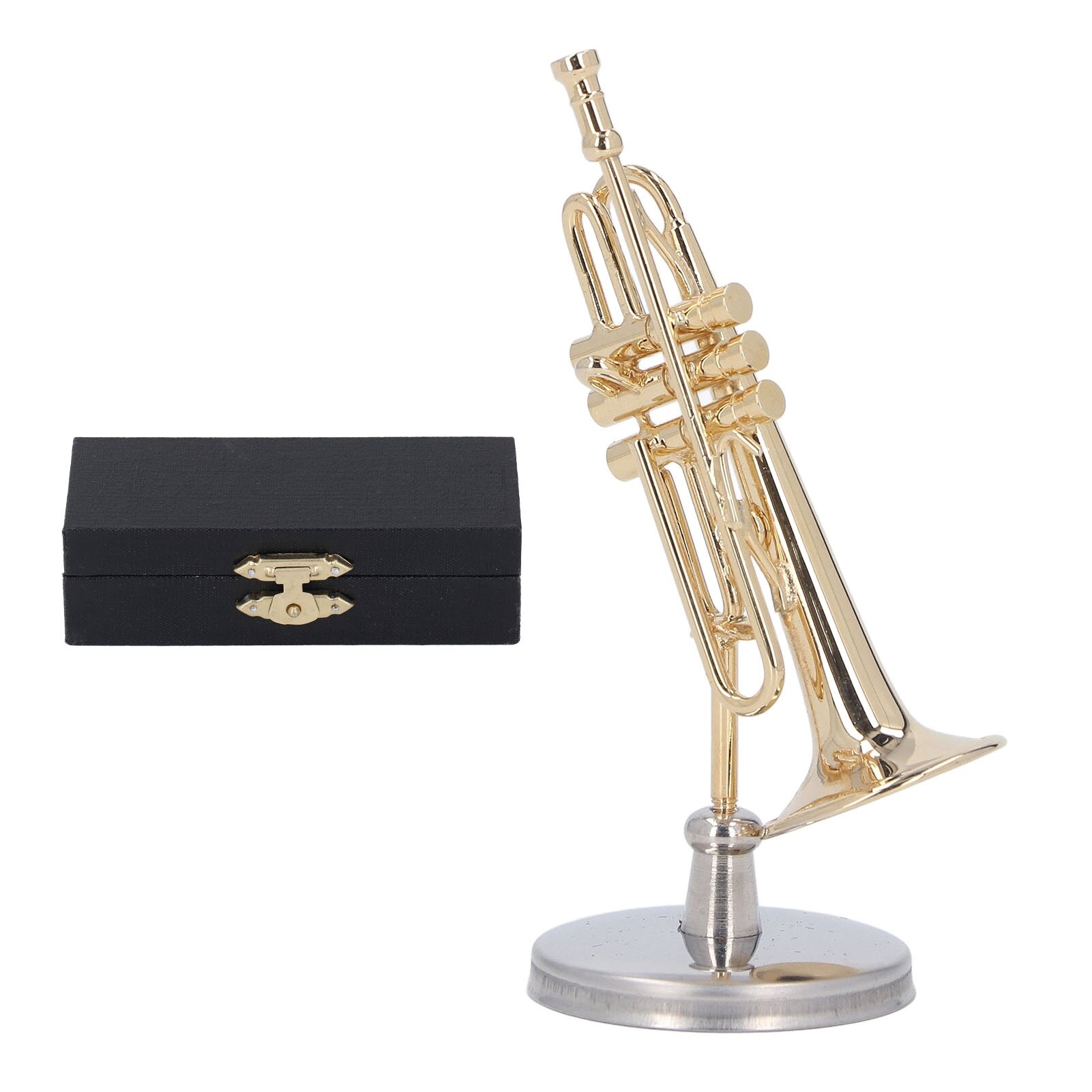 Miniature Trumpet Durable Brass Exquisite Design Romantic Vibes Mini Model with Stand Case for Desk Bookshelf 2.56in
