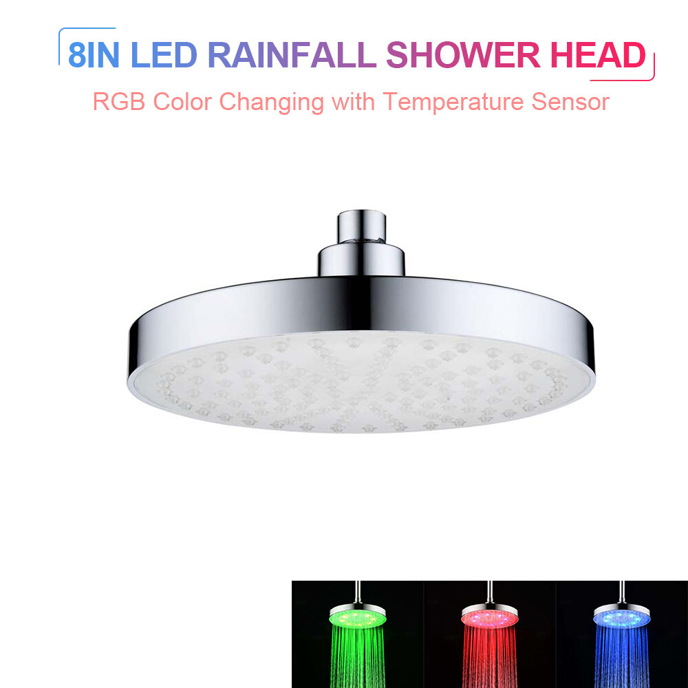 Дождевой душевой насадок LED 8 дюймов круглый RGB с температурным датчиком для ванной комнаты