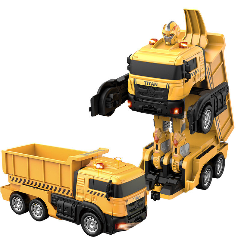 Dump Truck Transform Remote Control Truck, RC Truck с подвижным кузовом и светом и звуком, строительные игрушки трансформеры для детей 4 5 6 7 8 лет, мальчики девочки, материал пластик ABS, питание батарейка, радиоуправление RC Model, упаковка окно