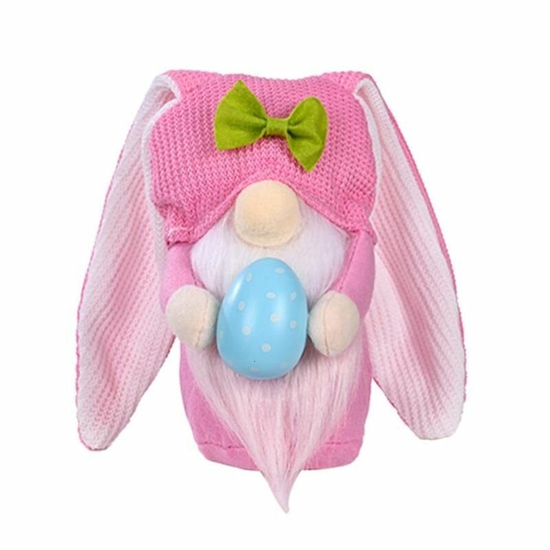 Пасхальный длинноухий кролик с яйцом в руках, безликая кукла doll (песочный)-розовый