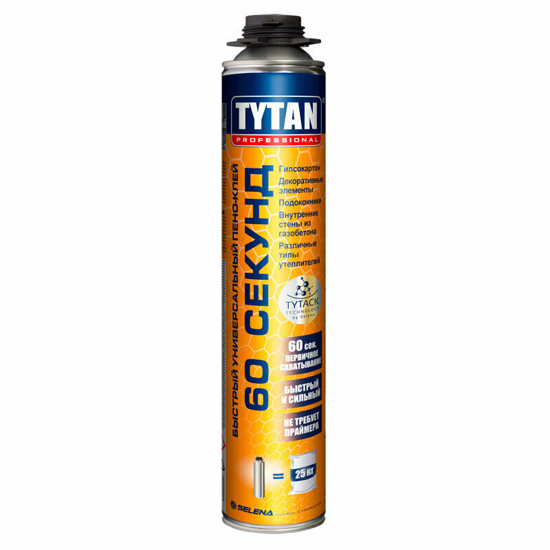 TYTAN PROFESSIONAL 60 SECONDS пено-клей строительный быстрого схватывания, профессиональный (750мл)