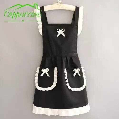 Черный кухонный фартук с карманами и рюшами 85х65 см