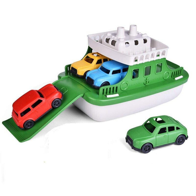 Игрушки для купания лодки для ребенка с 4 автомобильными игрушками Пассивный морский транспорт Модель корабля Игрушки для купания Детские игрушки 1 3 Die Cast & amp; Игрушка автомобиль (зеленый)