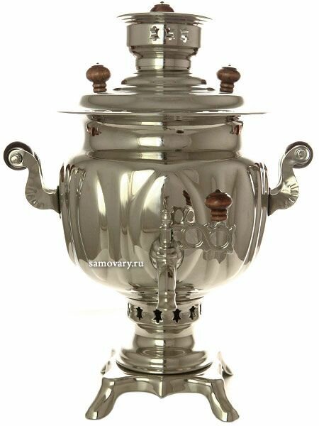 Жаровой самовар на дровах 2,5 литра никелированный "овал" с трубой