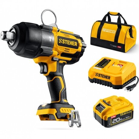 Гайковерт бесщеточный ударный STEHER 20 В, 1000 Н·м, 1 АКБ LMS (4 А·ч), сумка (CWB-1000-41)