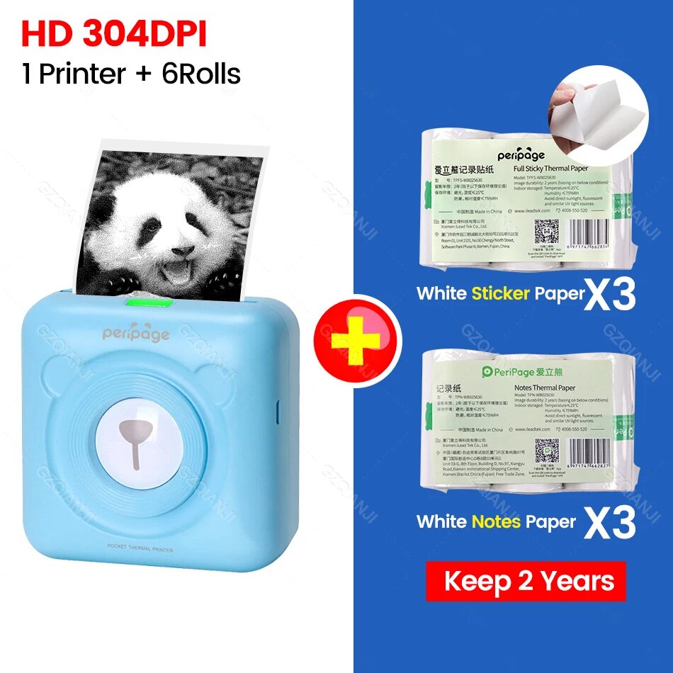 Мини-принтер PeriPage A6 304dpi Фиолетовый Желтый 304BL Add 6Rolls
