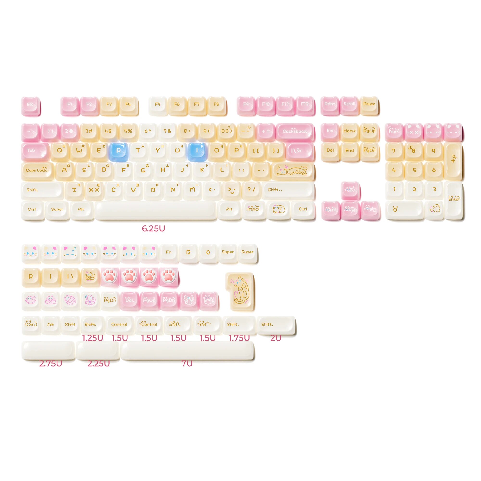 Колпачки для клавиш XVX 148, Цвет: Korean Ragdoll cat
