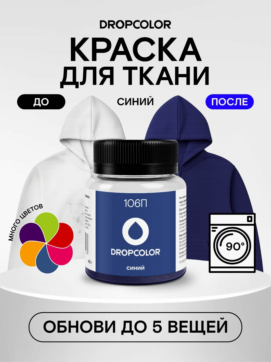 Краска для ткани синяя, Dropcolor, краска для одежды, джинс, хлопка, синий