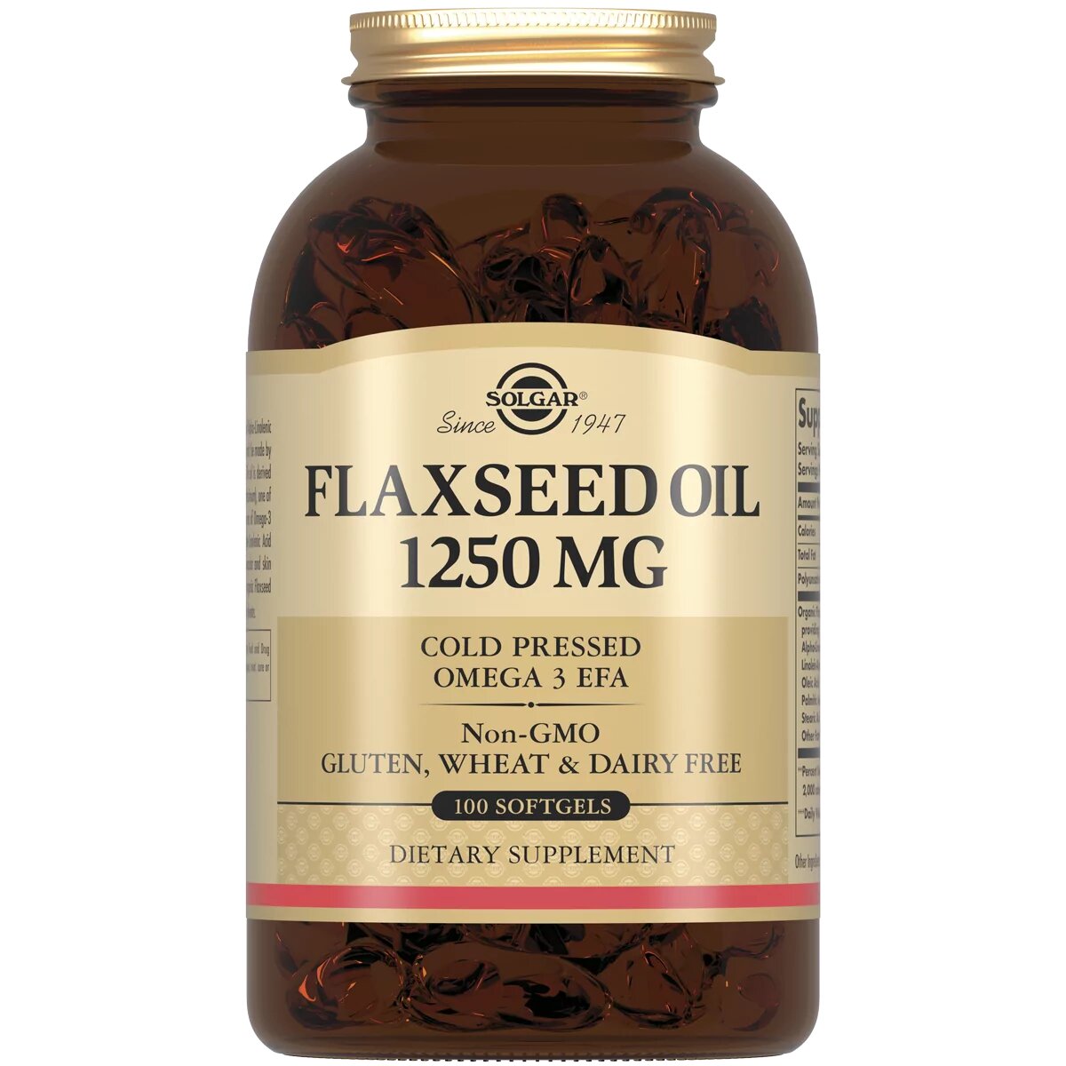 БАД Solgar Капсулы "Льняное масло 1250 мг", 100 шт. Flaxseed Oil 1250 mg