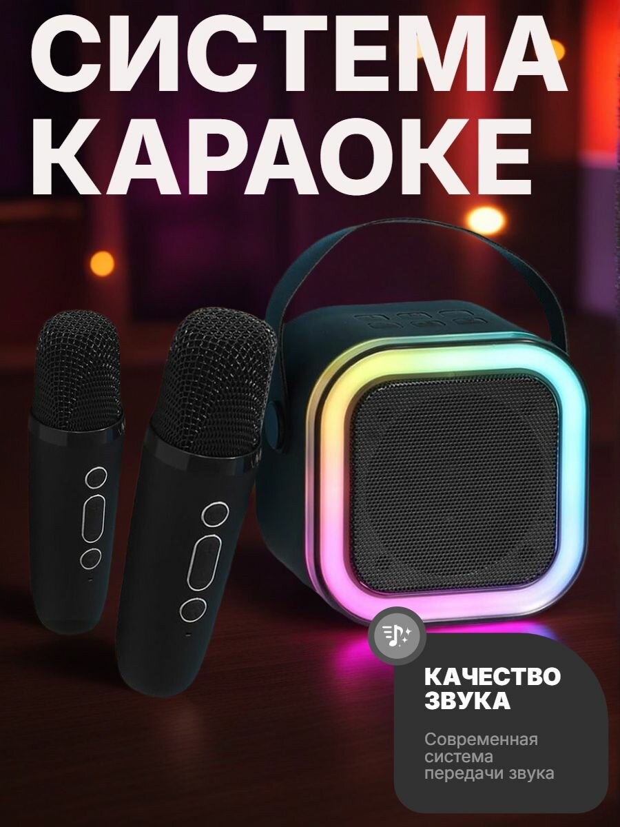 Колонка караоке с двумя микрофонами черная