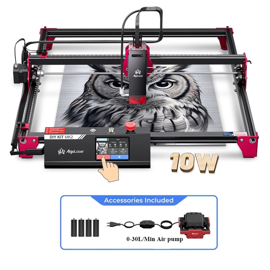Algolaser DIY KIT MK2 10W Стол CNC Лазерный резчик Гравировщик 3,5" сенсорный экран Телефон и WiF Металл Дерево Лазерная резка Гравировочная машина
