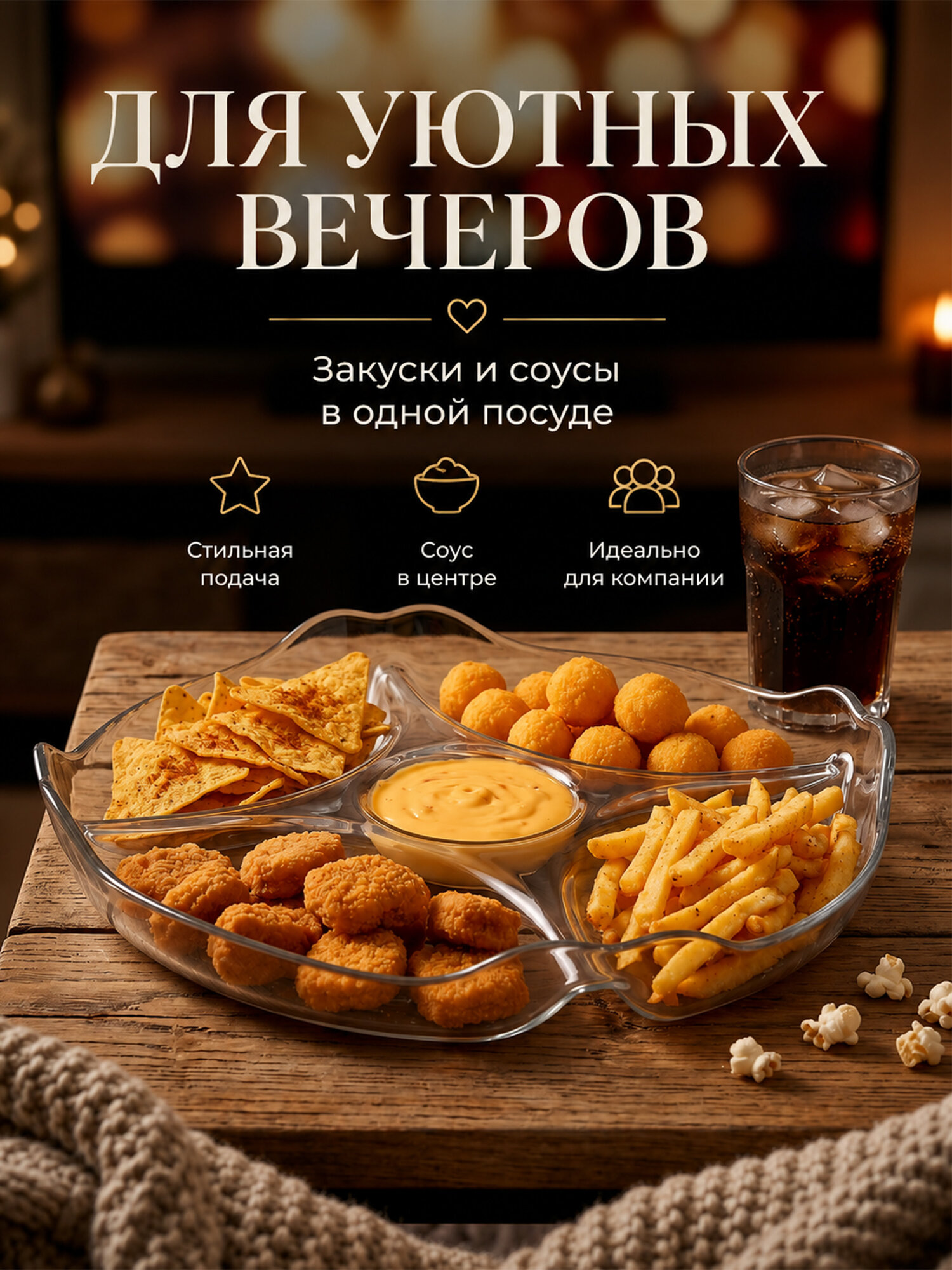Менажница 252 мм, Pasabahce, стеклянная, блюдо с разделителем — фото 1