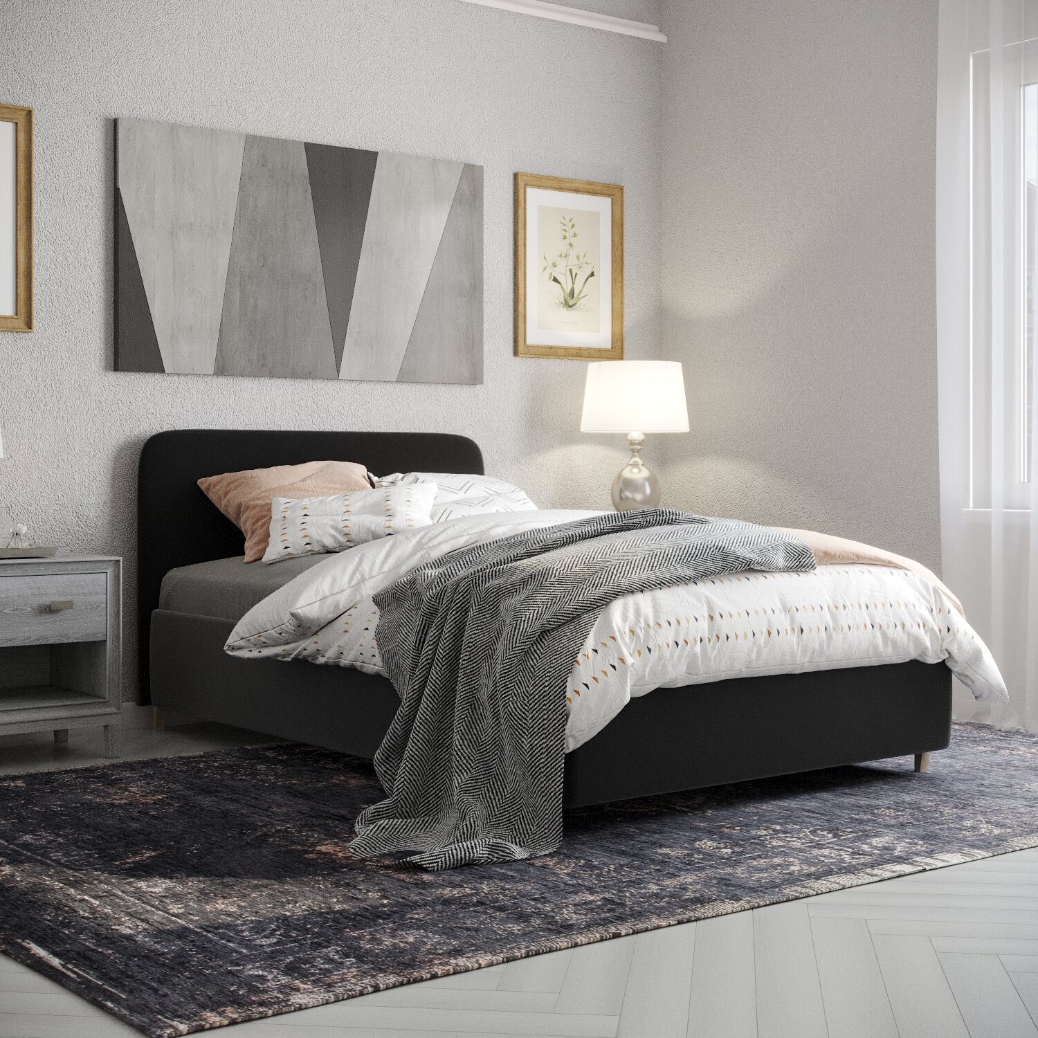 Кровать InRoom Мягкая кровать с подъемным механизмом Abstract черный велюр, 140х190, с ножками