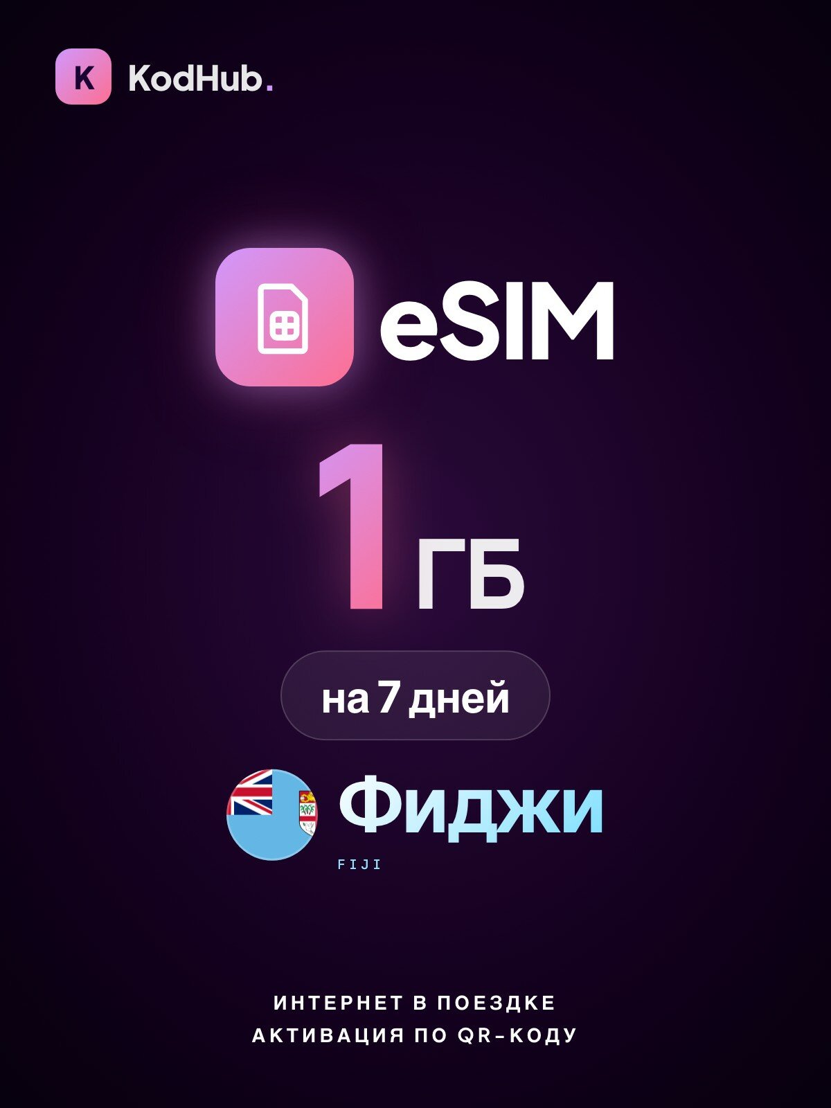 Туристическая eSIM Фиджи 1 ГБ на 7 дней | интернет в поездке, связь за границей | QR-код активации