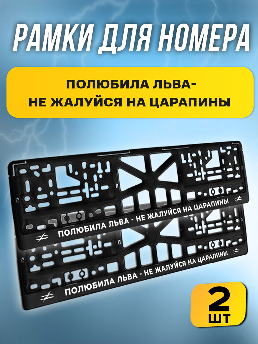 Рамки номерные "Полюбила льва - не жалуйся на царапины" комплект 2 штуки / Автомобильные номерные рамки для номеров с надписью / универсальная рамка госномера для авто черная